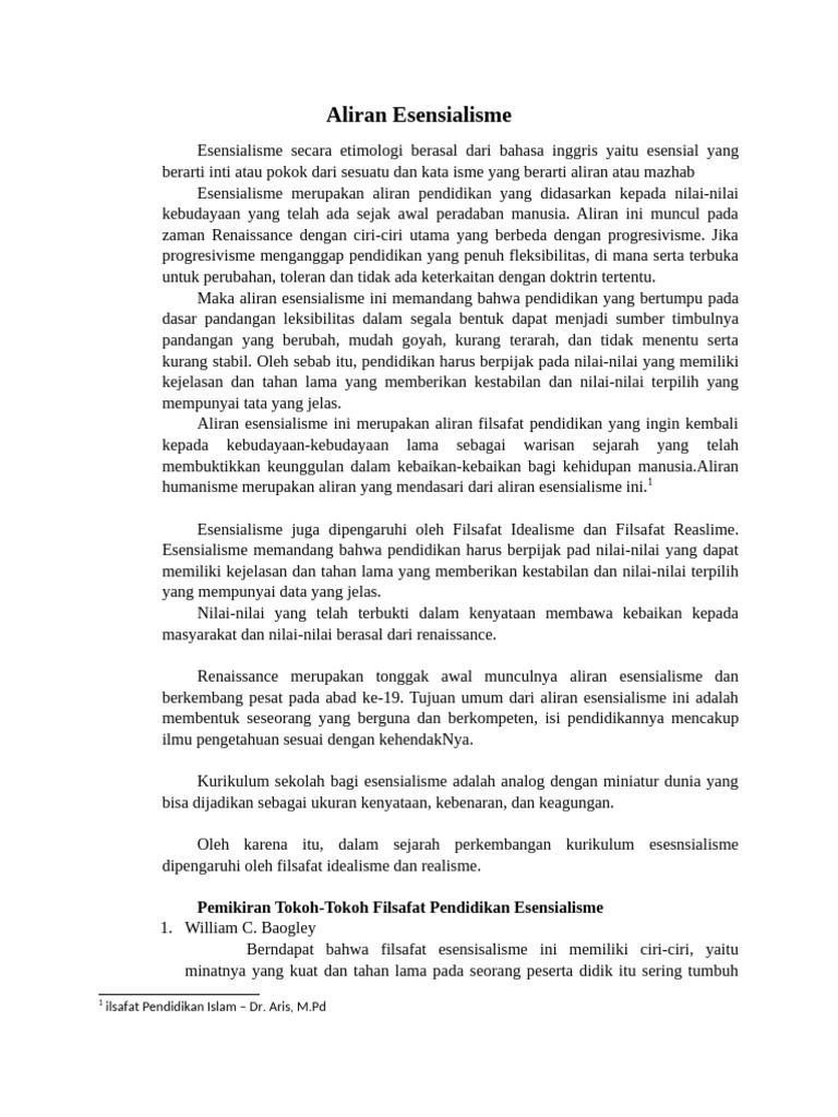 Esensialisme dalam Pendidikan Filsafat | PDF | Filsafat | Sains ...