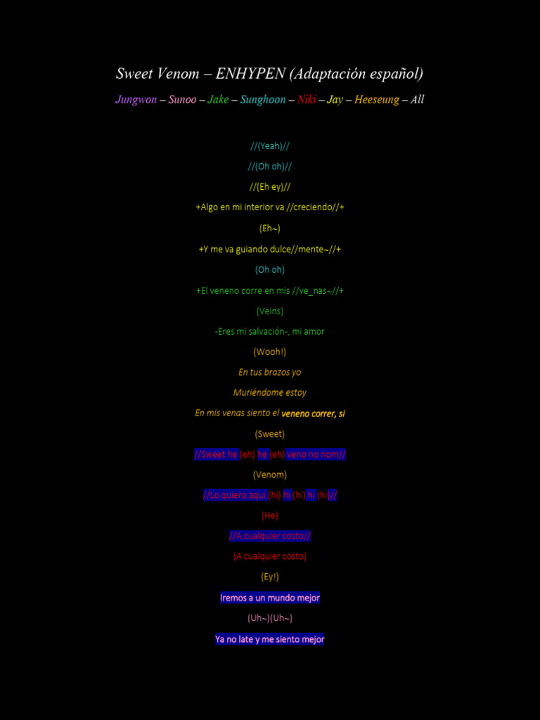 Letra Adaptada de "Sweet Venom" - ENHYPEN | PDF