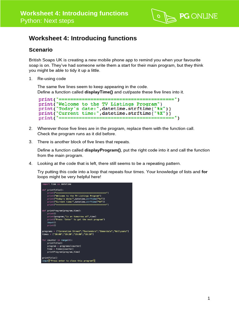 Python Next Steps Worksheet 4 Introducing Fun 1 | PDF