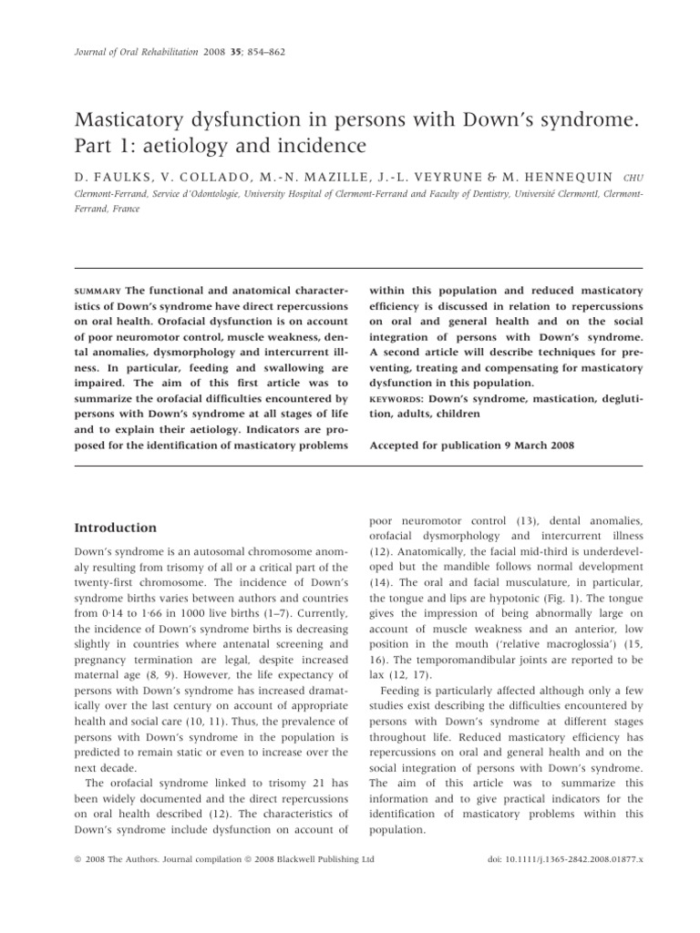 J of Oral Rehabilitation - 2008 - FAULKS - Masticatory Dysfunction in ...