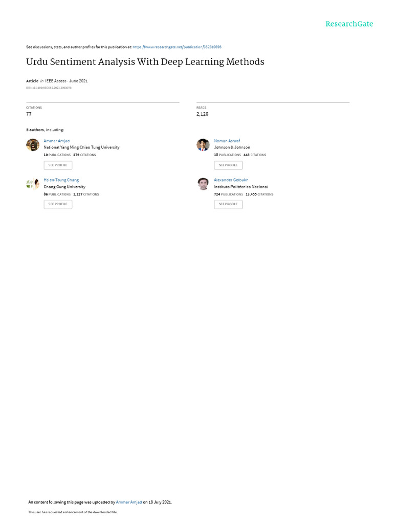 Urdu Sentiment Analysis With Deep Learning Methods Pdf Deep Learning Artificial Neural Network