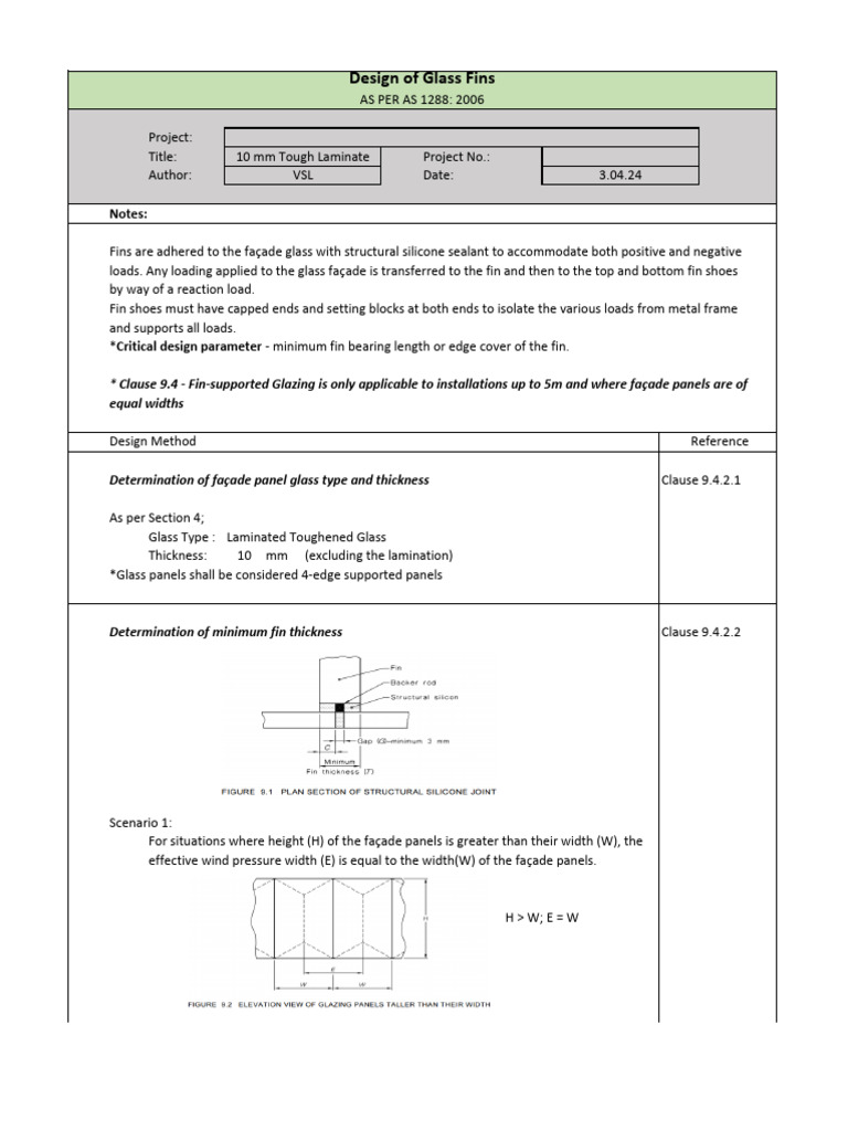 Glass Fin Design As Per AS 1288-2006 | PDF | Pascal (Unit) | Glasses