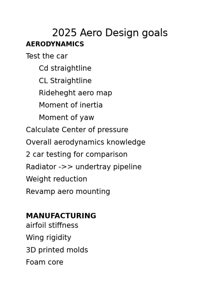 2025 Aero Design Goals | PDF