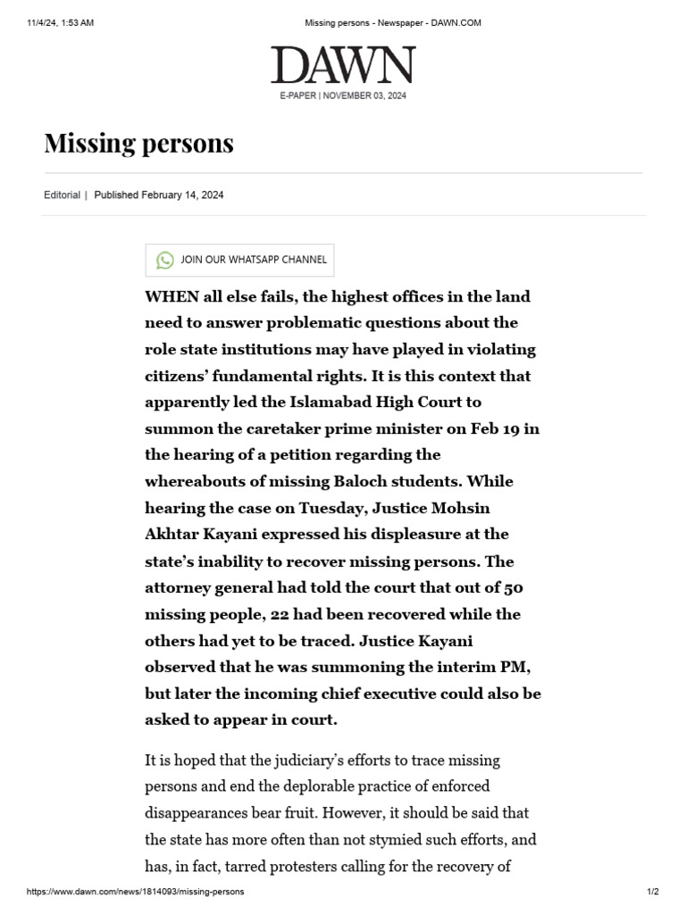Court Summons PM on Missing Persons | PDF | Government | Justice