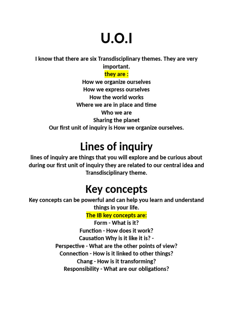 unit of inquiry | PDF
