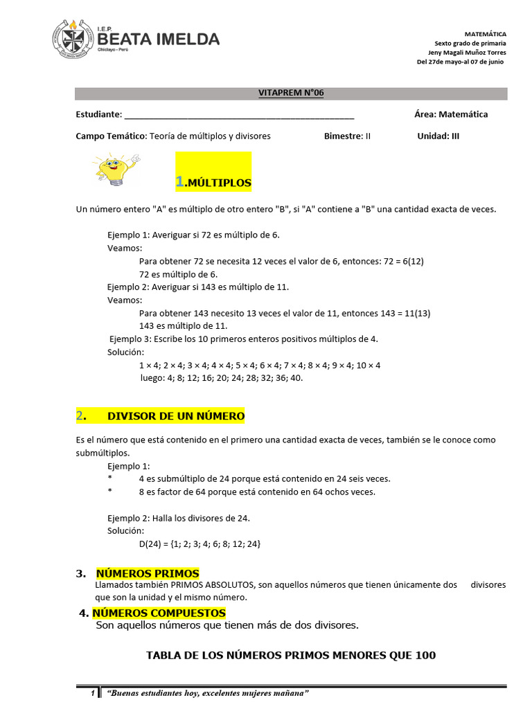 Multiplos y Divisores - Matematica | PDF | Teoría de los números | Números