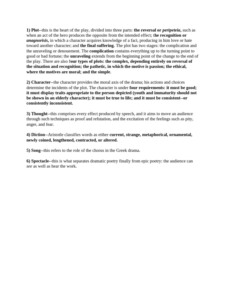 Aristotle's Six Elements of Drama | PDF | General Fiction