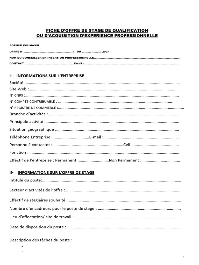 Fiche Offre Stage de Qualification | PDF