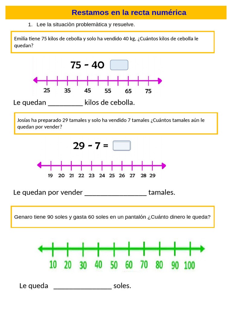 D4 A1 FICHA MAT. Restamos en La Recta Numérica | PDF