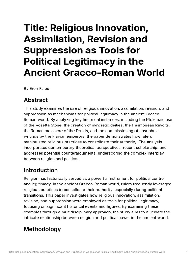 Religious Innovation, Assimilation, Revision and Suppression As Tools ...