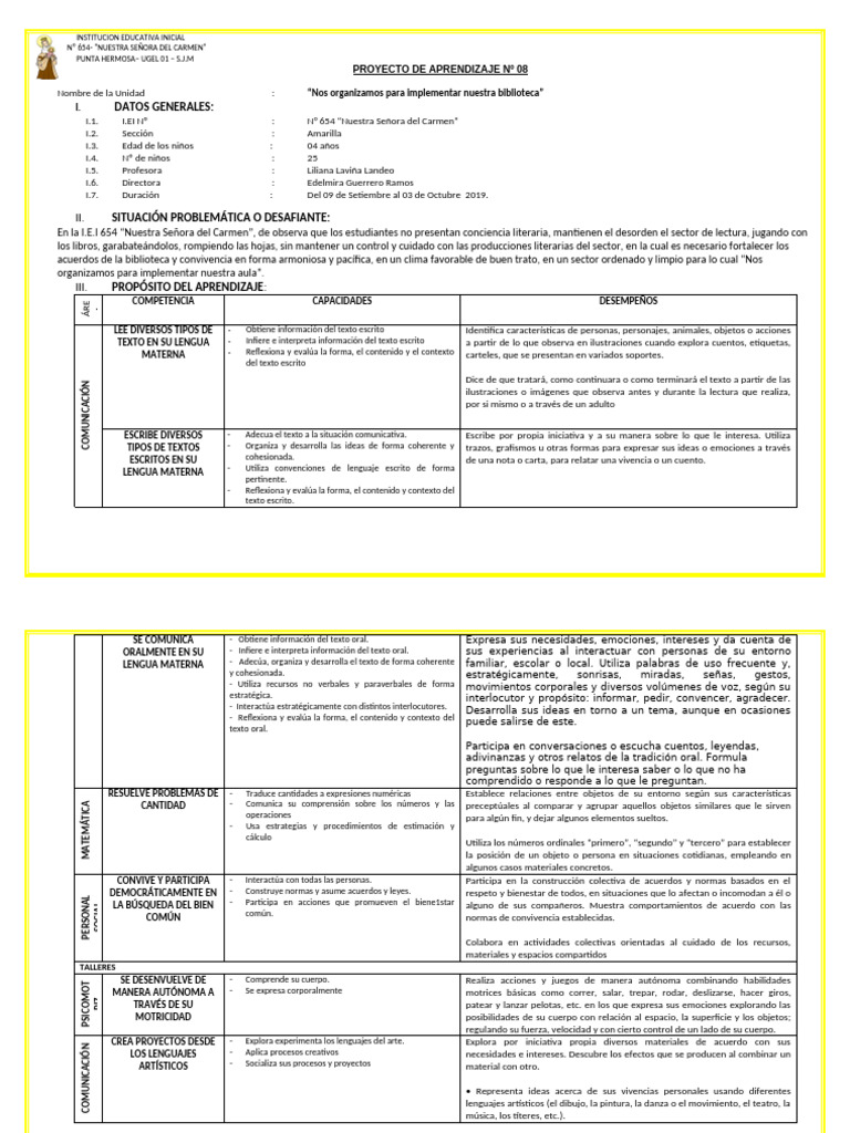 Proyecto 8 Biblioteca 2019 | PDF | Evaluación | Comunicación no verbal
