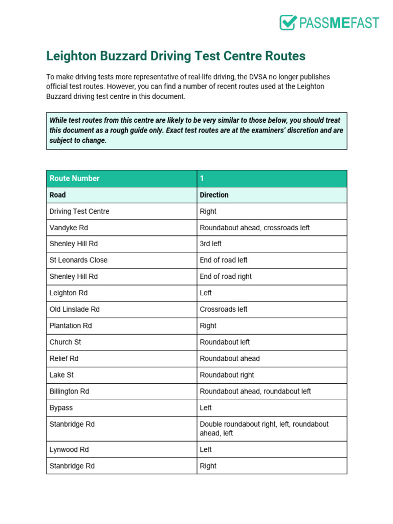 Leighton Buzzard Driving Test Routes | PDF | Transport Infrastructure ...