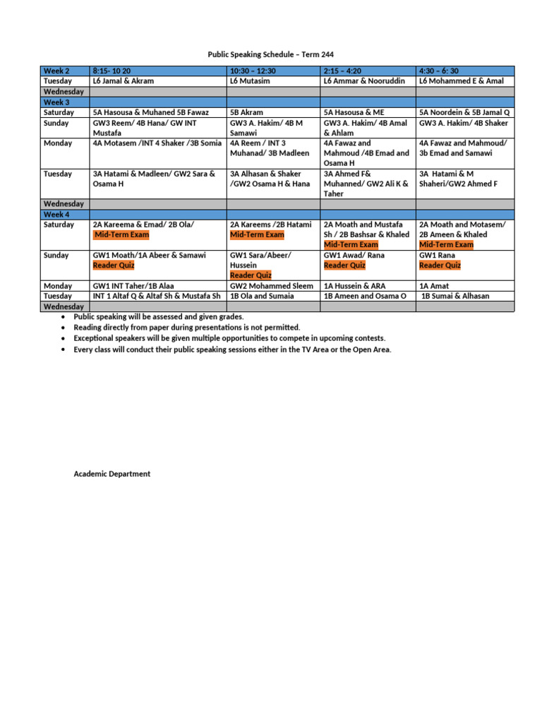 Public speaking schedule T 244 | PDF