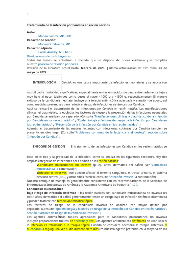 Tratamiento de la infección por Candida en recién nacidos | PDF ...