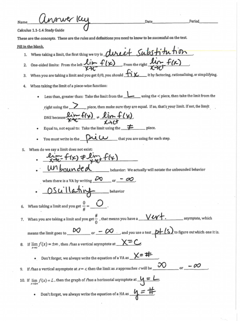 Calculus CH 1 Study Guide Solutions 2024 | PDF