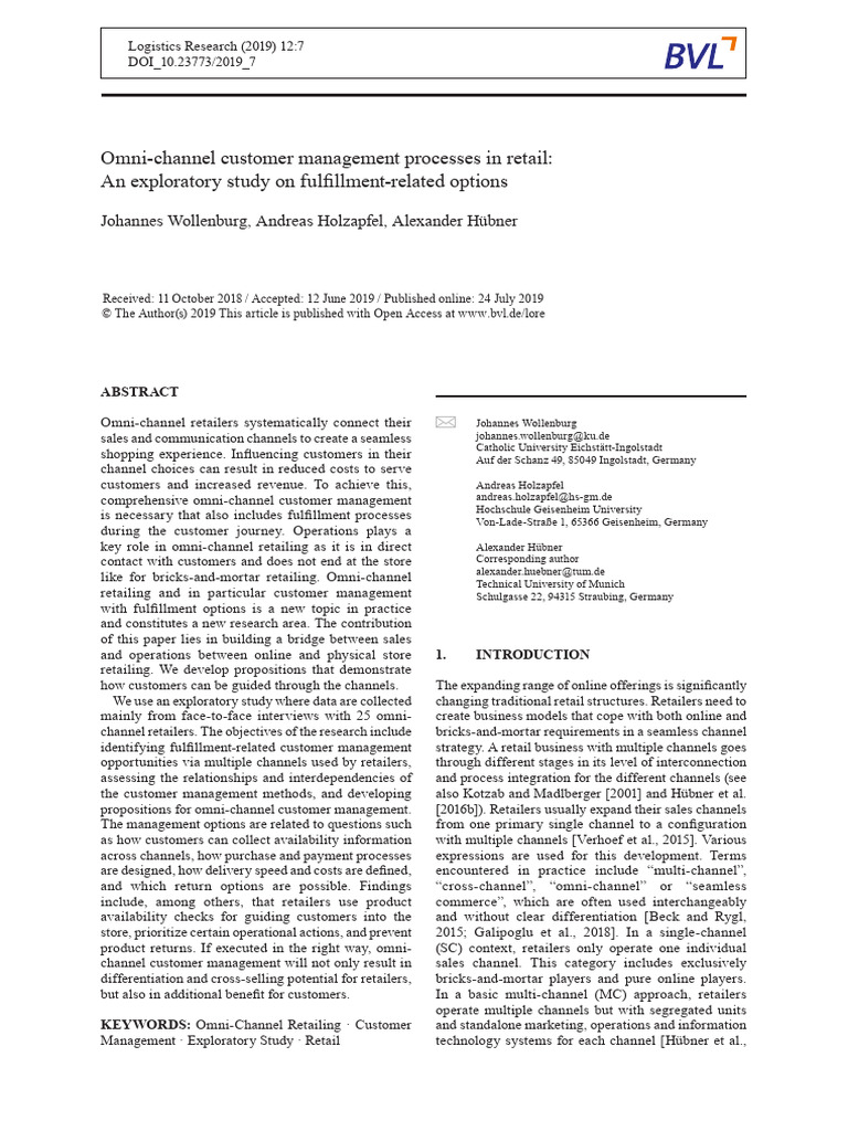 Omni-Channel Customer Management Processes in Retail: An Exploratory Study On Fulfillment ...