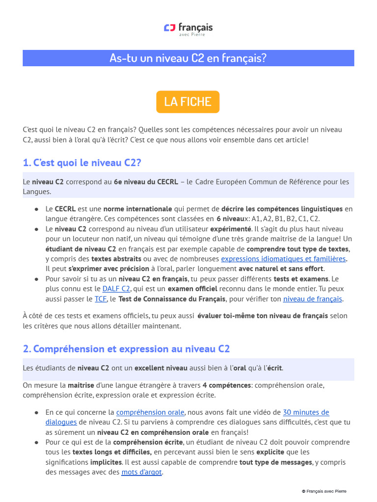 Comprendre le niveau C2 en français | PDF | Langue française | Serre