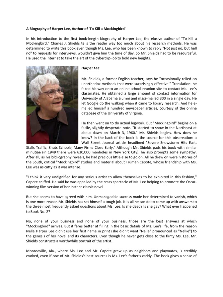 A Biography of Harper Lee | PDF | Harper Lee | To Kill A Mockingbird