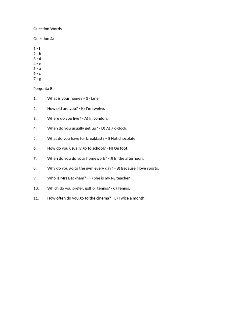 Question Words - English | PDF