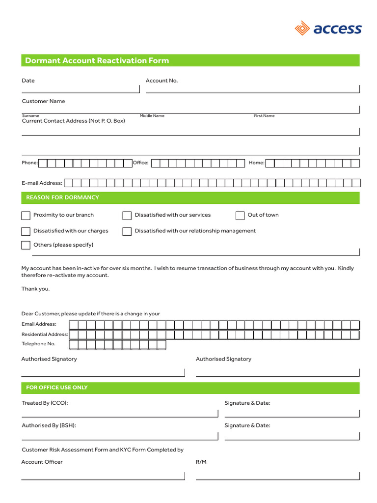 Dormant Account Reactivation Form 1 | PDF | Identity Document | Passport