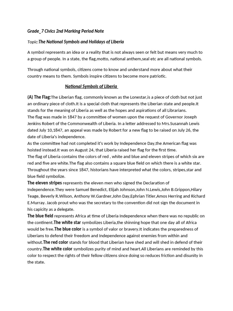 Grade - 7 2nd Period Civics Note-WPS Office | PDF | Liberia | Thanksgiving