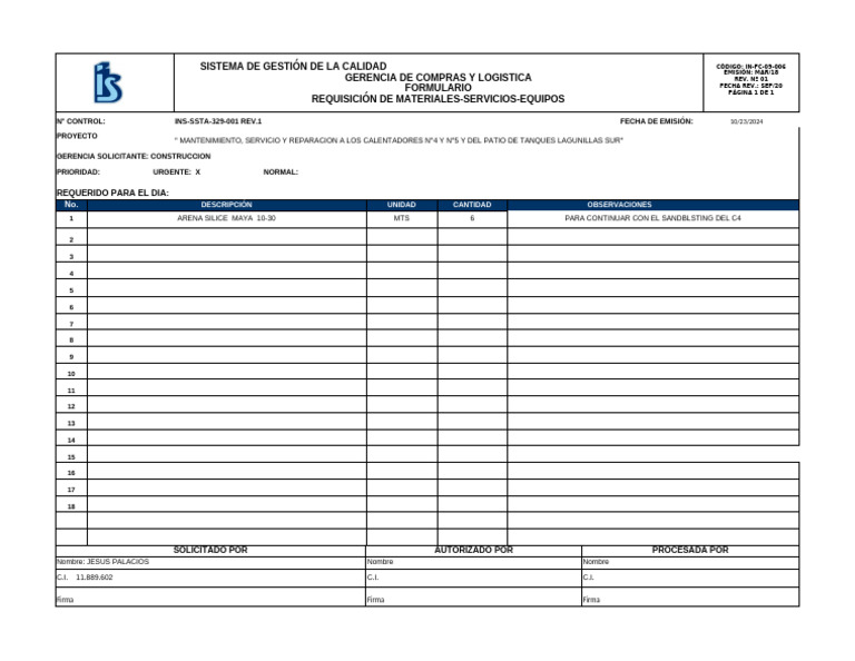 REQUISICIONES MECANICAS #6 | PDF