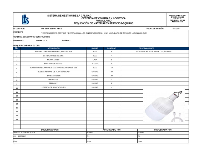 Requisiciones Mecanica # 1 | PDF