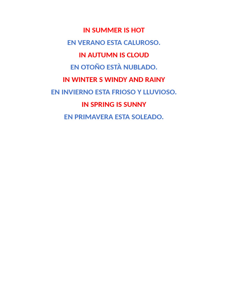 Oraciones sobre el clima y estaciones | PDF