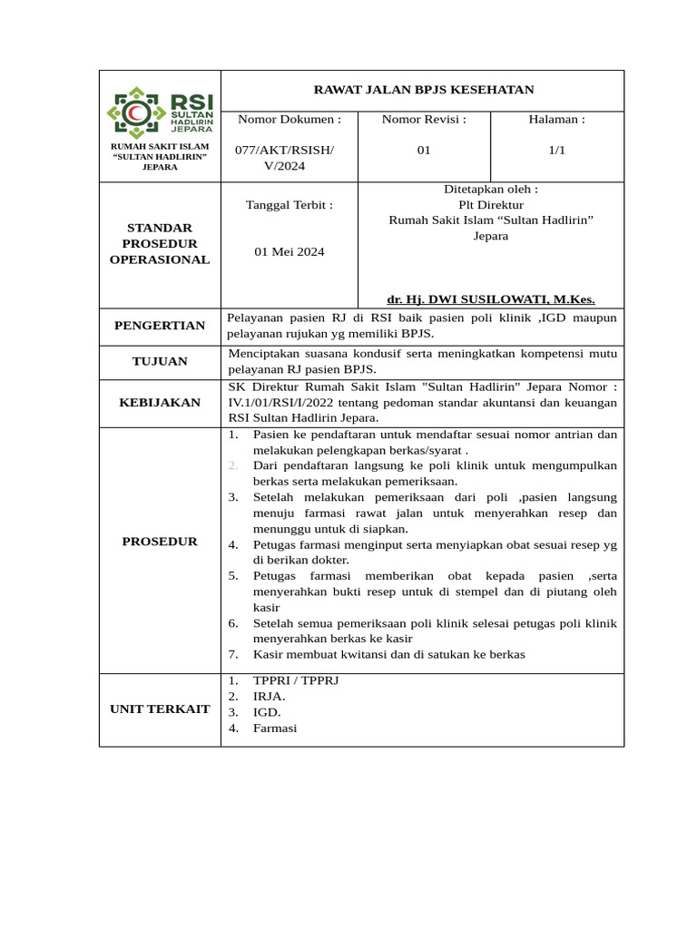 Sop Kasir Rawat Jalan BPJS | PDF
