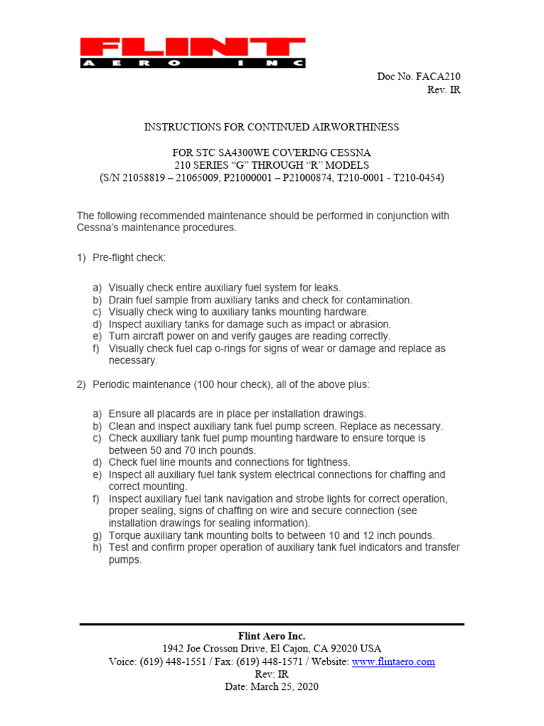 FAA Approved Maintenance Instructions | PDF