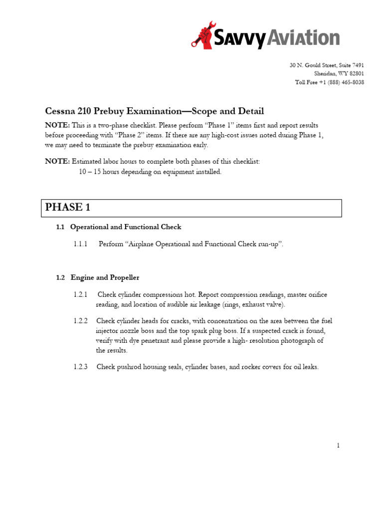 Cessna 210 Prebuy Checklist Guide | PDF | Flight Control Surfaces ...