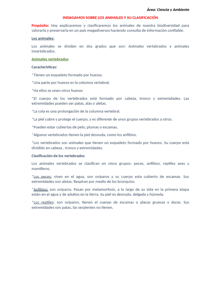 Clasificación de Animales Vertebrados | PDF
