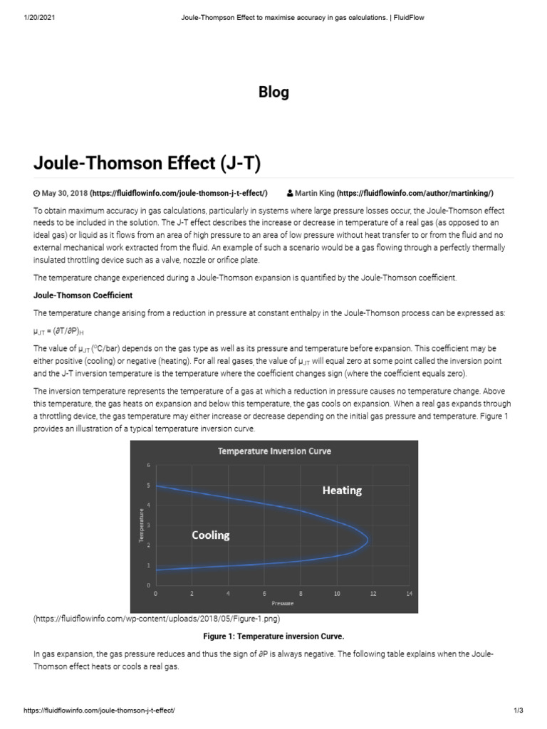 Joule-Thompson Effect to maximise accuracy in gas calculations ...