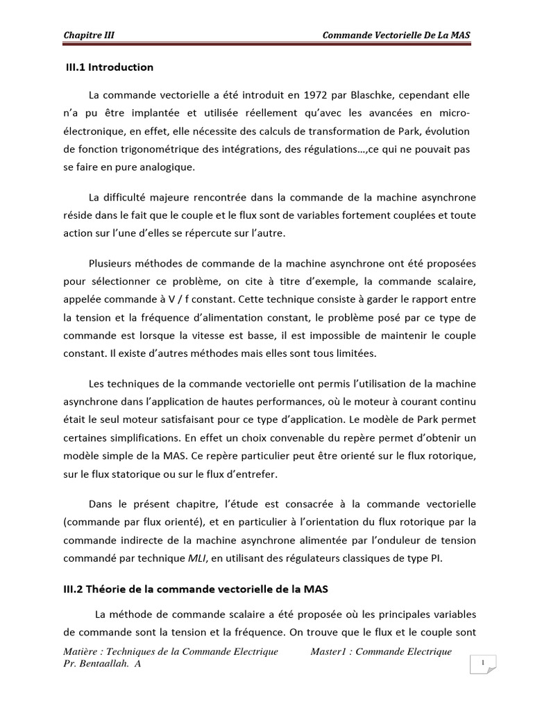 Commande Vectorielle de la Machine Asynchrone | PDF | Électromagnétisme ...