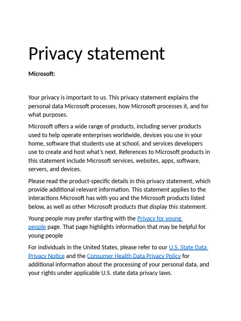 Microsoft Privacy Statement Overview | PDF | Privacy | Microsoft