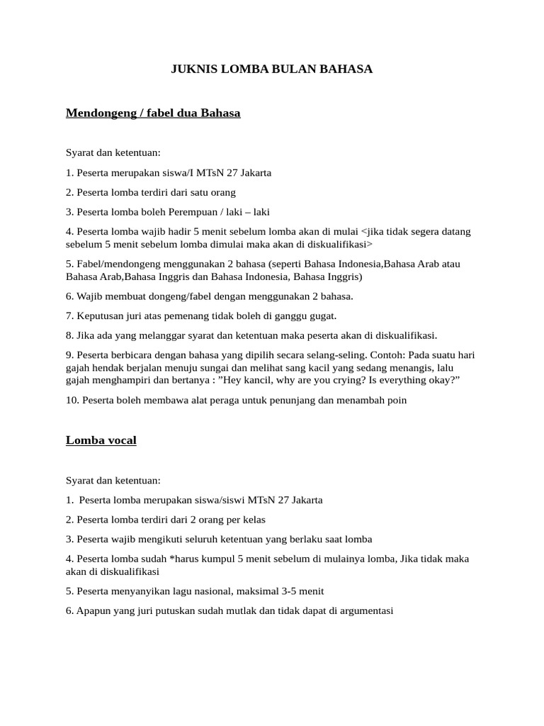 Juknis Lomba Bulan Bahasa | PDF | Perjalanan