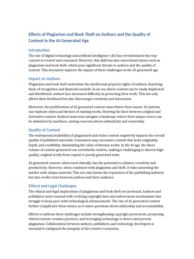 Effects of Plagiarism and Book Theft in The AI Age | PDF | Plagiarism ...