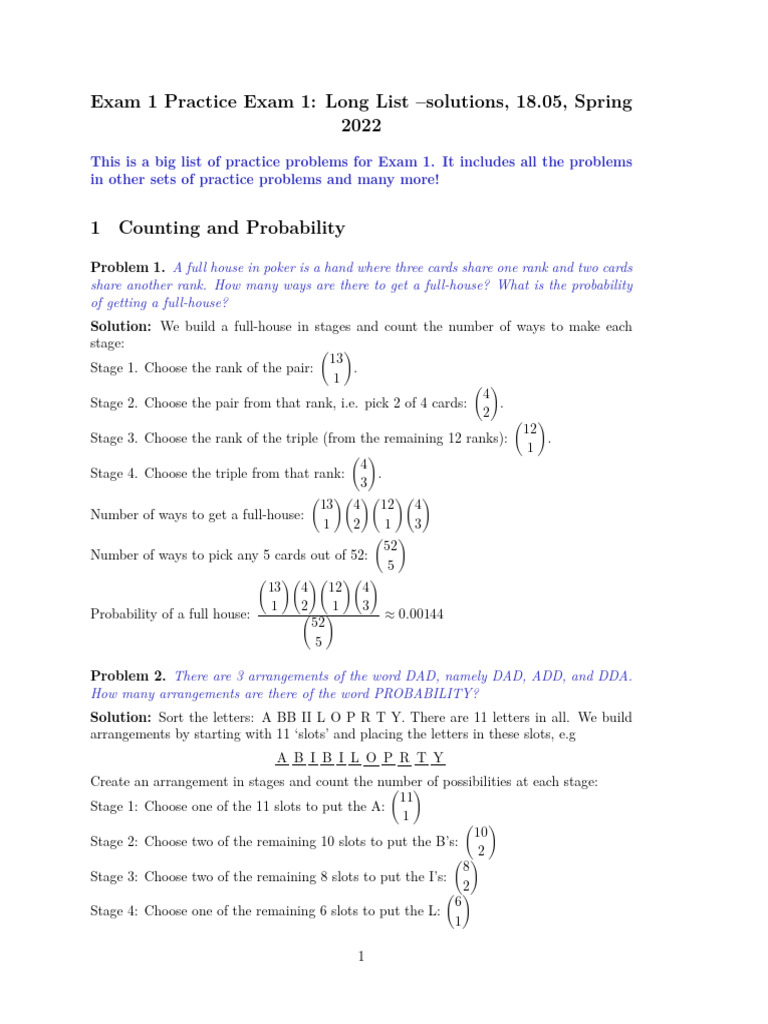 Mit18 05 s22 Prac Exam01 All Sol | PDF | Prostate Specific Antigen ...