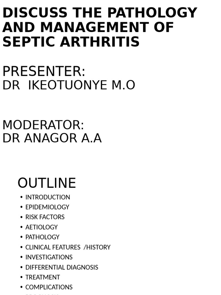 Pathology and Management of Septic Arthritis | PDF | Diseases And ...