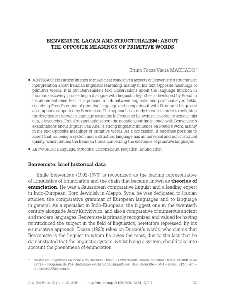 Benveniste, Lacan and Structuralism - Machado | PDF | Jacques Lacan ...