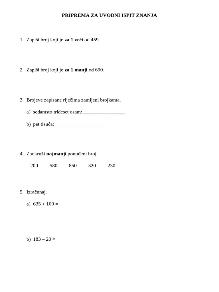 Priprema Za Uvodni Ispit Znanja PP | PDF