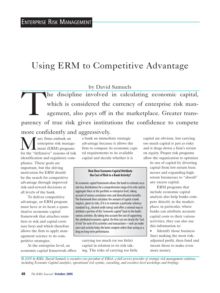 Using ERM To Competitive Advantage | PDF | Banks | Risk