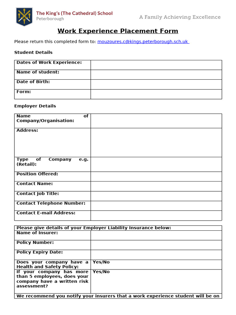 KSP Work Experience Placement Form | PDF