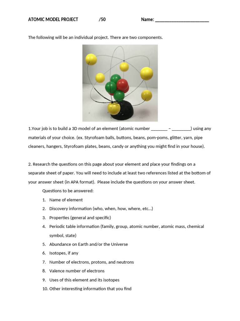 Element Model Project | PDF | Chemical Elements | Isotope