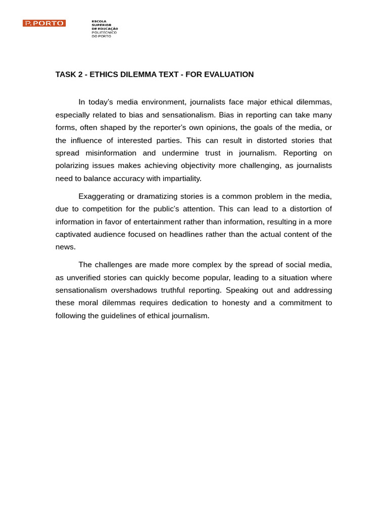 Task 2 - Ethics Dilemma Text - For Evaluation | PDF | Social Science