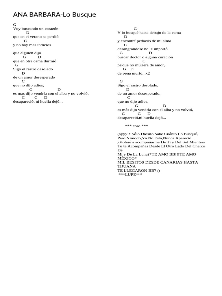 ANA BARBARA-Lo Busque | PDF