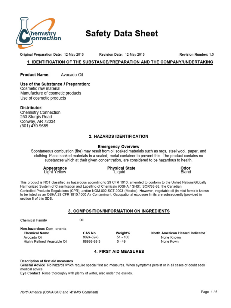 Avocado_Oil_SDS_CC | PDF | Dangerous Goods | Toxicity