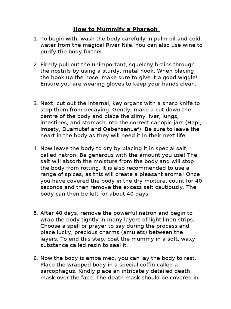 The Mummification Process Instructions Wagoll | PDF | Religion ...