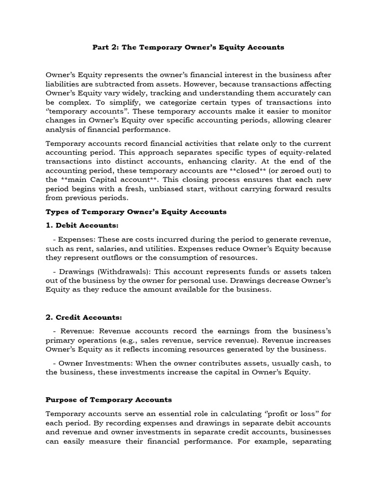 PART 2 Owner's Equity | PDF | Equity (Finance) | Debits And Credits