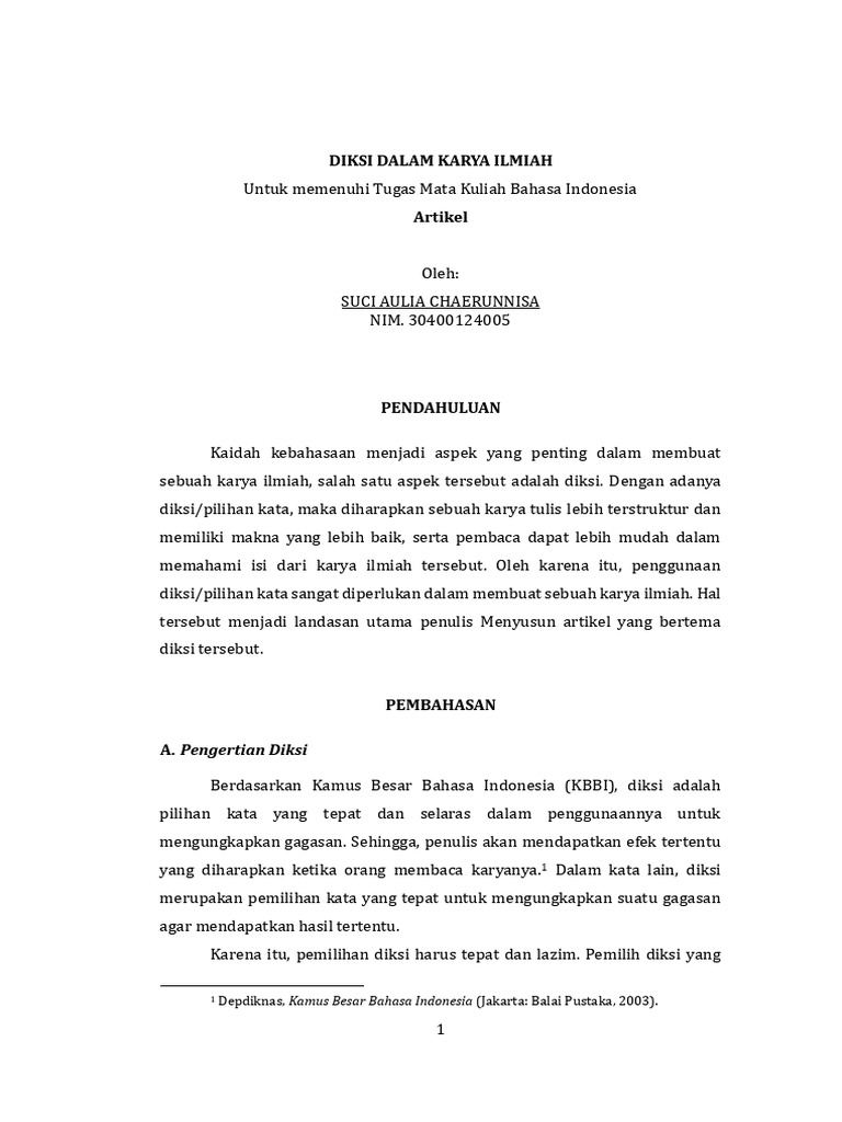Diksi Dalam Karya Ilmiah - Suci | PDF